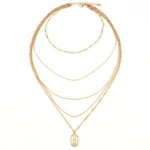 Jewelry | 18k Gold 5 Multi Layer Virgin Mary Chain Necklace | Poshmark